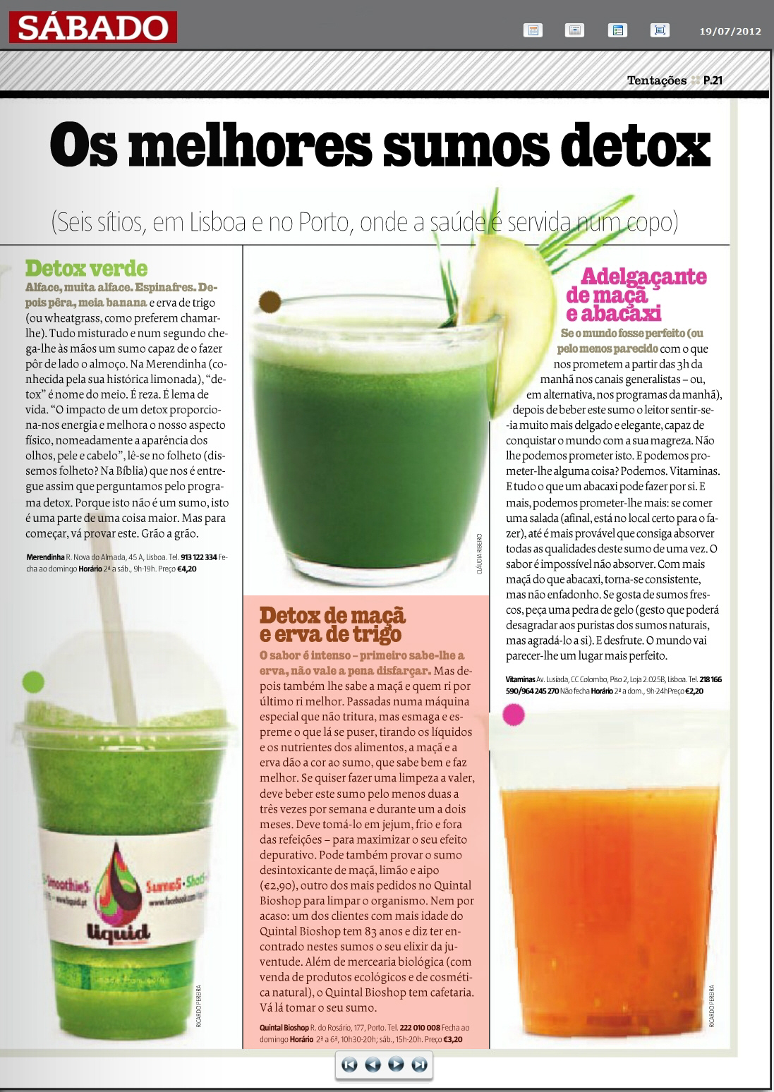 blog do quintal: Os nossos sumos detox em destaque na revista Sábado