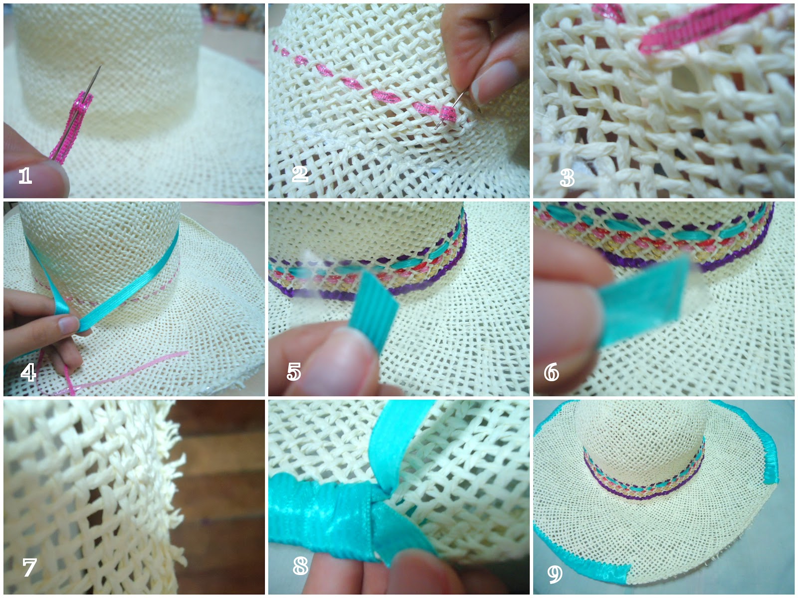 thinkerbelle thoughts: DIY PROJECT #1: Straw hat w/ Ribbon Accents