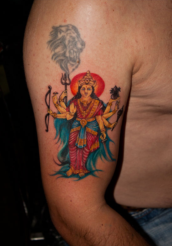 Tattoos Designs, Pictures And Ideas: Goddess Durga Tattoo On Half Sleeve