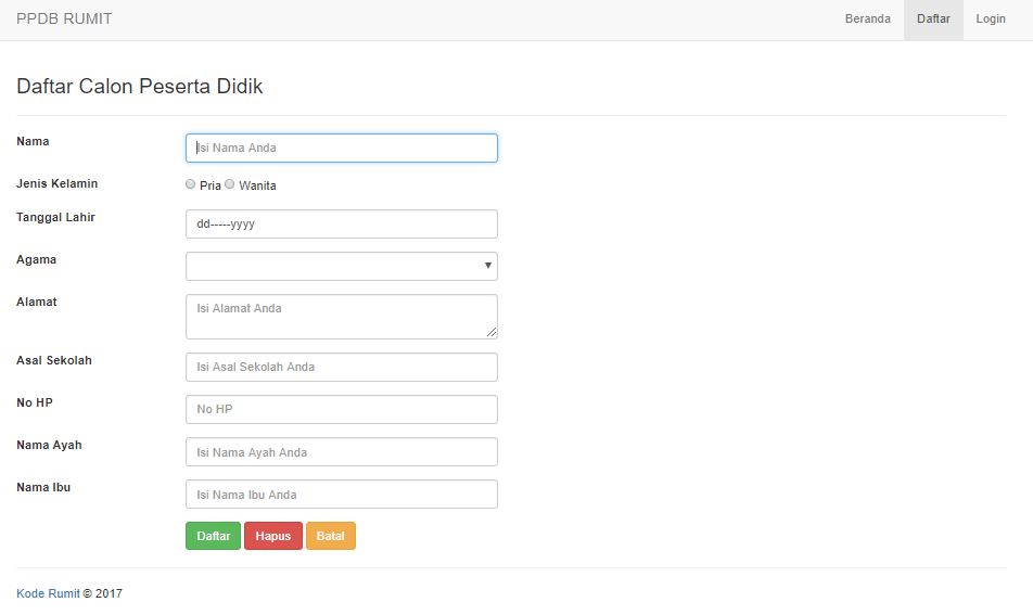 Implementasi Halaman Login PPDB