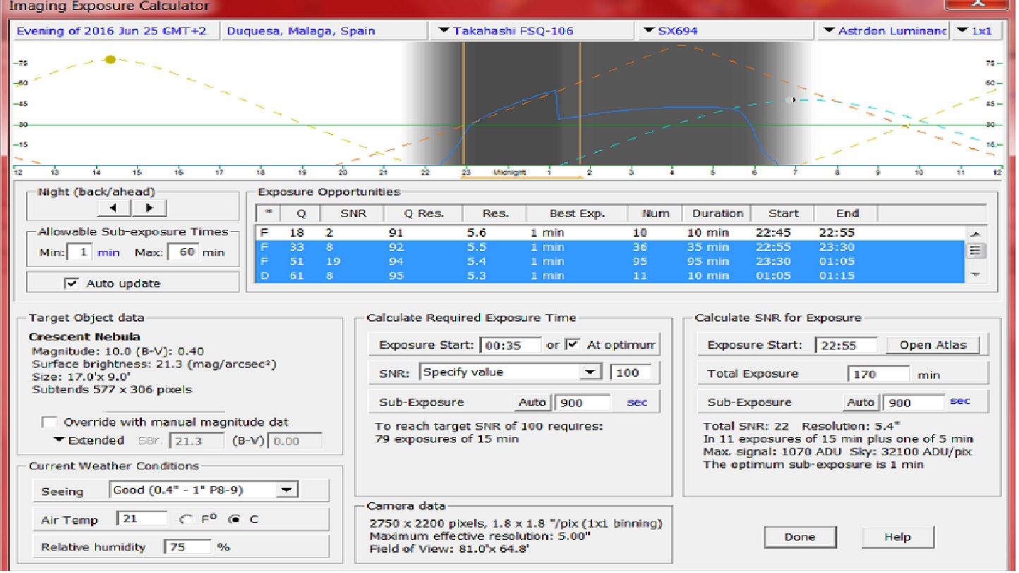 Right Declination Astrophotography: SkyTools SNR- Exposure Time Software