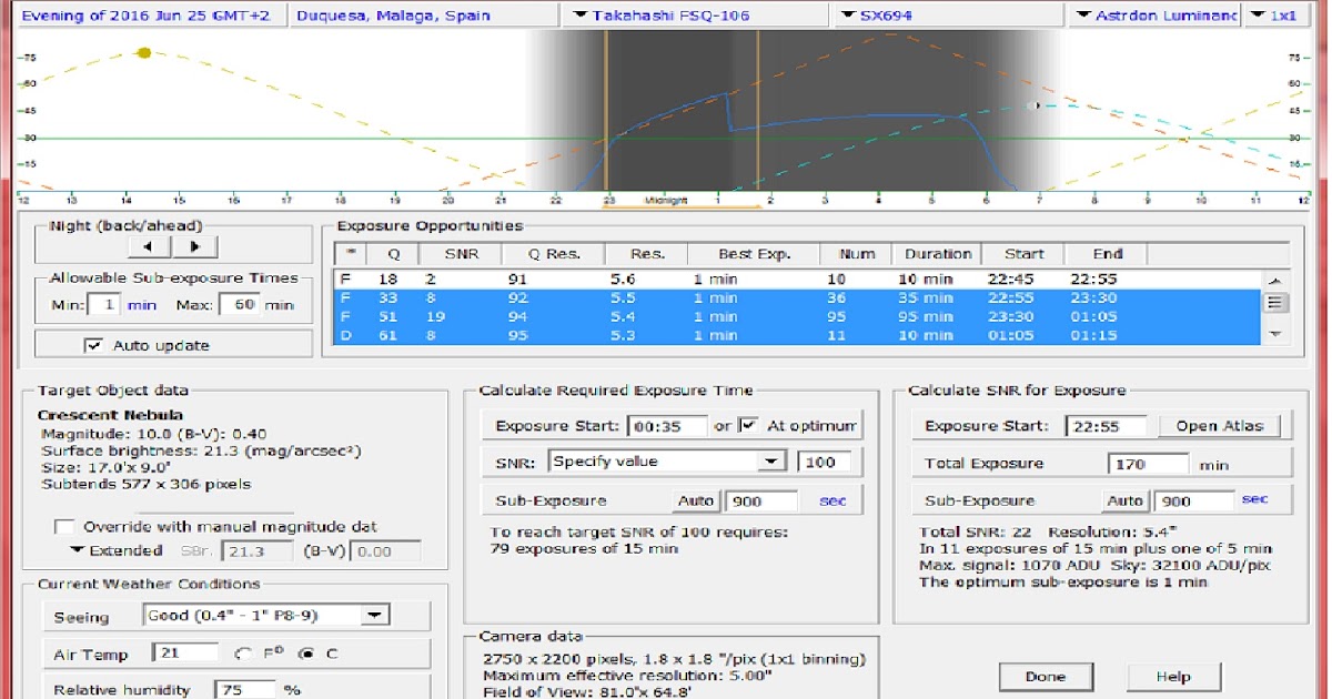 Right Declination Astrophotography: SkyTools SNR- Exposure Time Software