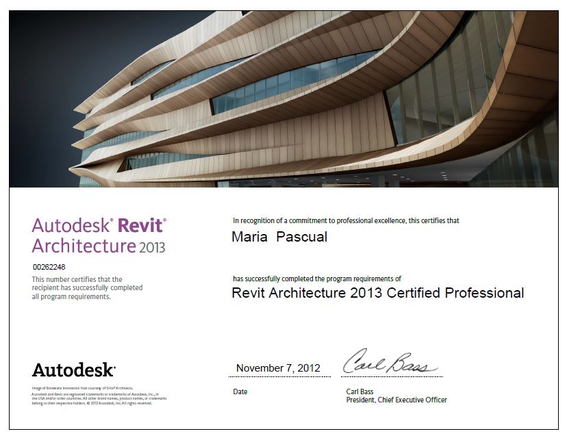 María Pascual Sáez: CERTIFICACION DE AUTODESK EN REVIT ARCHITECTURE 2013