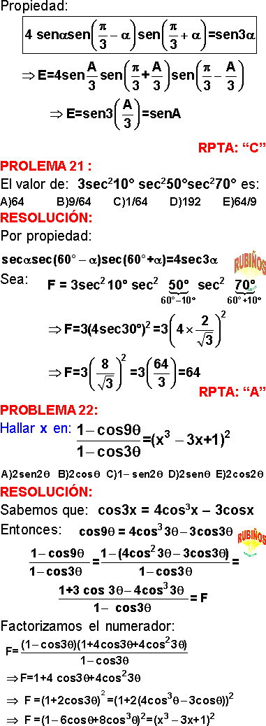 IDENTIDADES TRIGONOMETRICAS DEL ANGULO TRIPLE PROBLEMAS RESUELTOS