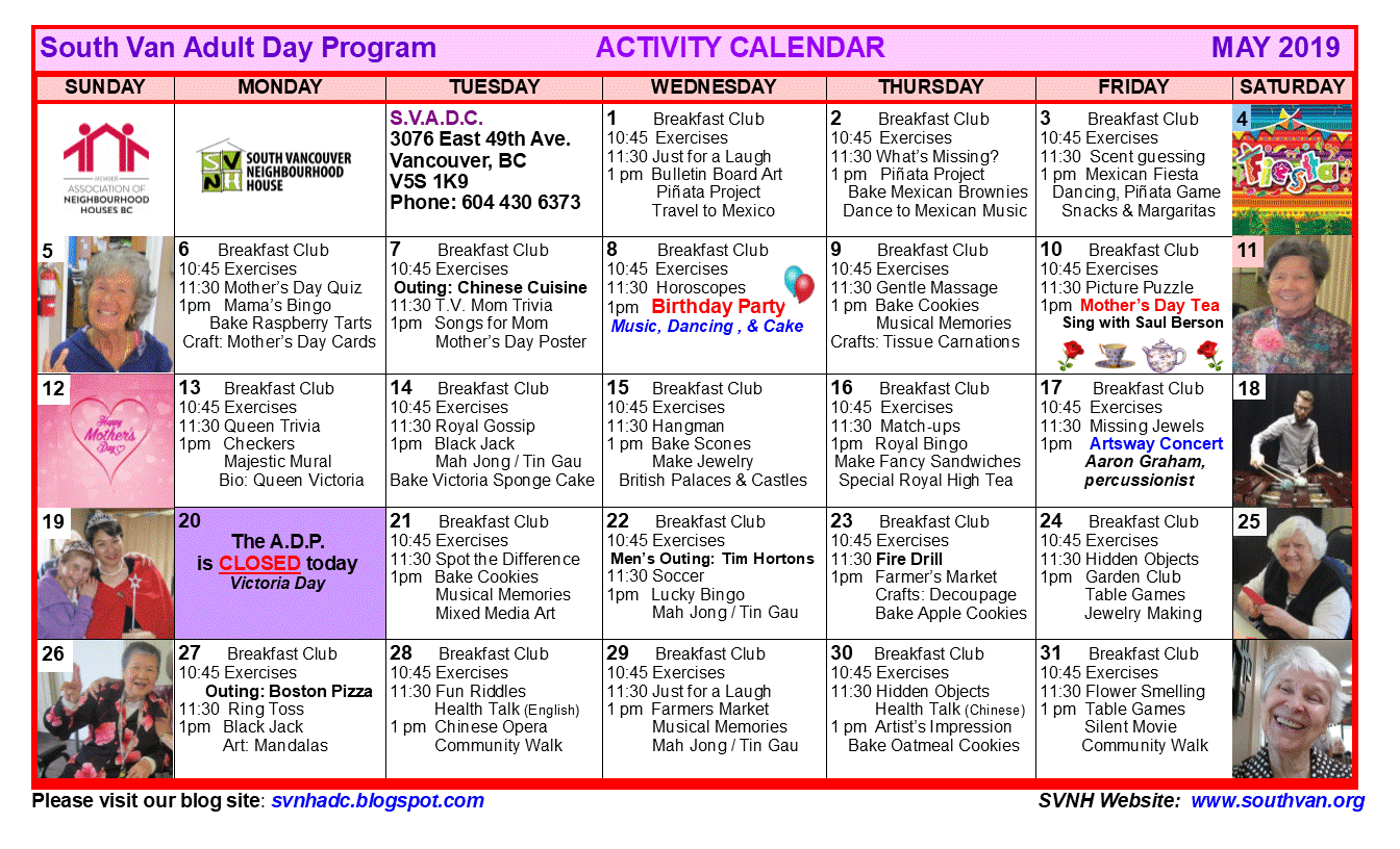 South Vancouver and Beulah Gardens Adult Day Programs: April 2019