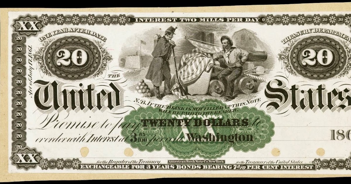 1861 $20 Dollar One Year Interest Bearing Note|World Banknotes & Coins ...