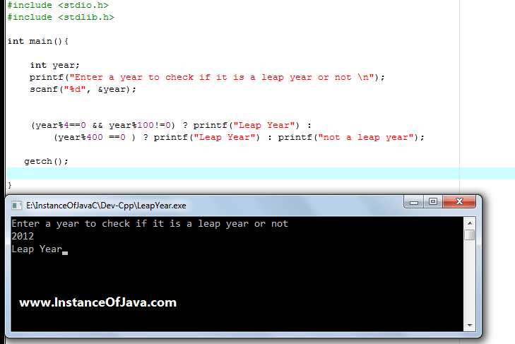 C Program To Find Leap Year Using Conditional Operator Instanceofjava