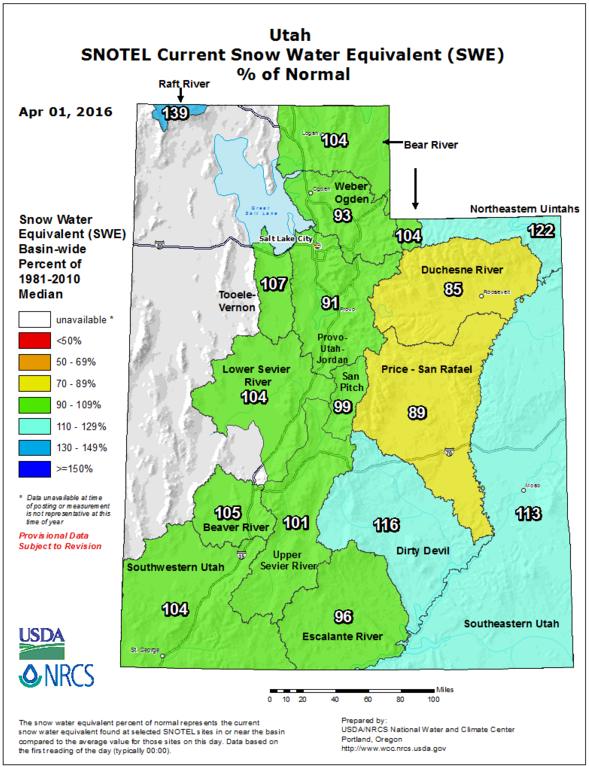Utah Weather: Snow Water Equivalent % of Normal
