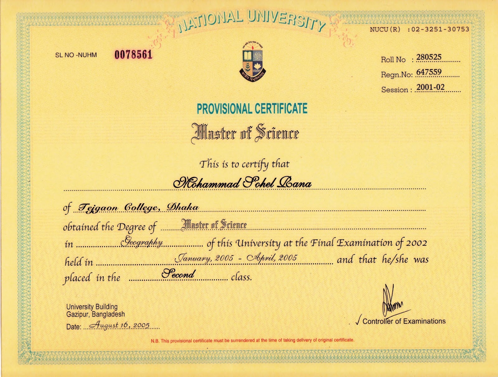 Personal Profile: Certificate