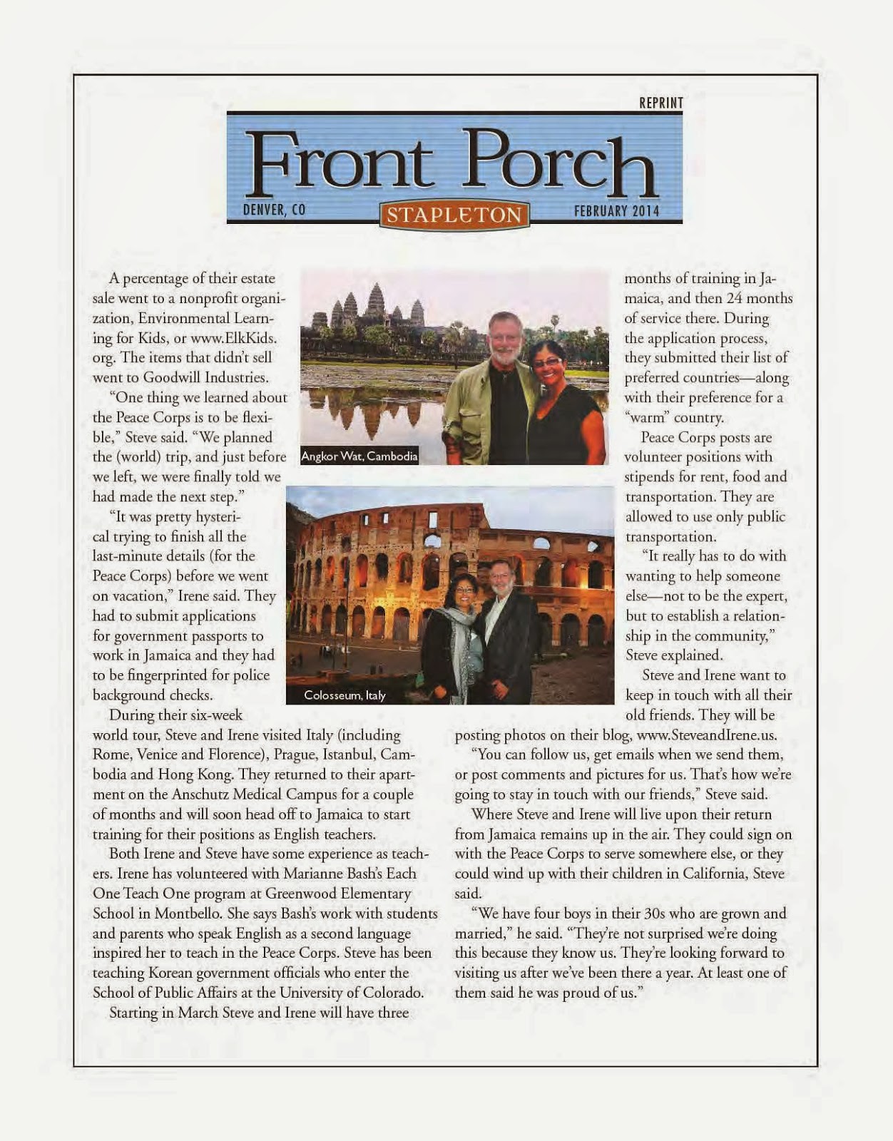 Peace Corps Baby Boomers : Front Porch Newspaper