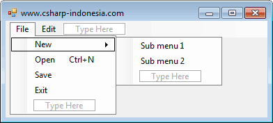Membuat menu dan Submenu di C# (C Sharp)