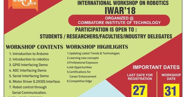 IWAR 2018: International Level Workshop on Arduino Robotics at CIT