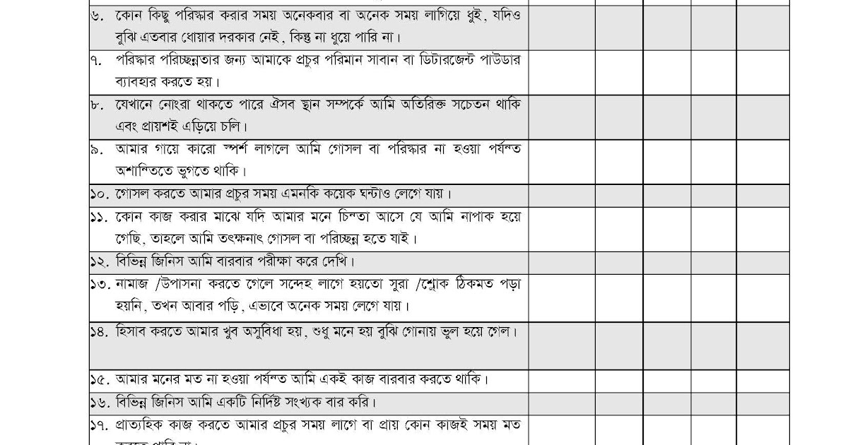 ALIZ BD: Dhaka University Obsessive Compulsive Scale (DUOCS)