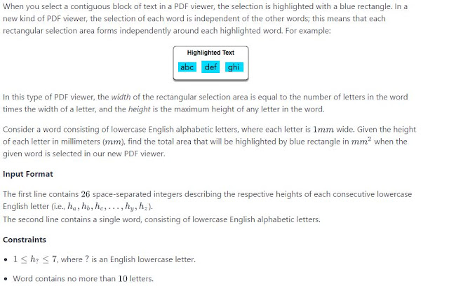 Designer PDF Viewer HackerRank solution in c