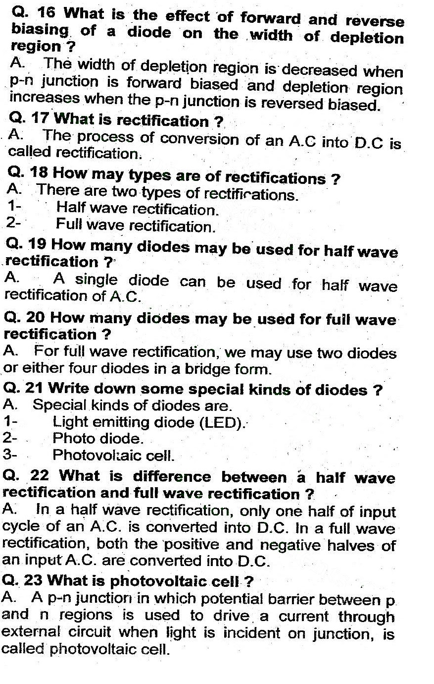 2nd Year Physics Chapter 18 Electronics Short Questions Notes - Ratta.pk