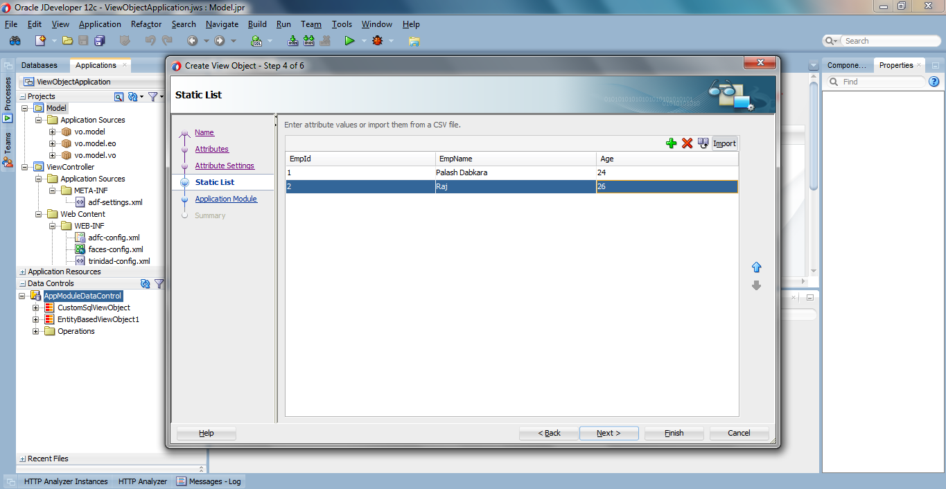 How To Create A Static List View Object ~ Oracle Adf 12c Application Development Framework