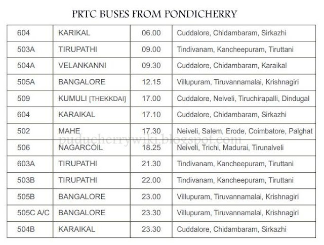 PRTC Pondicherry Road Transport Bus Timings - Puducherry Informations