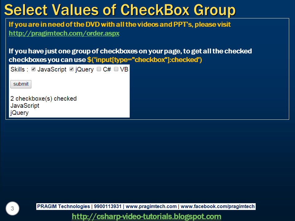 Sql Server Net And C Video Tutorial Select Values Of Checkbox Group With Jquery