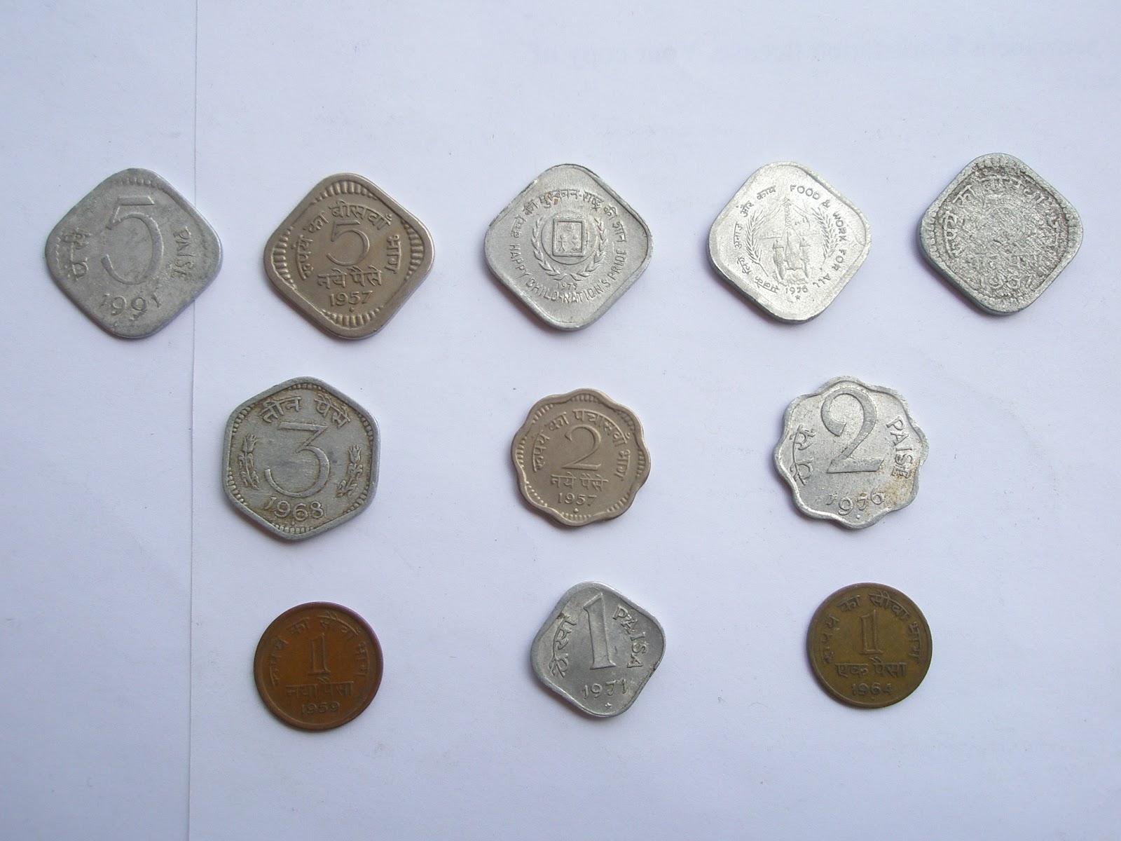 Raja's Coin Collection: One two three and five naye paise coins