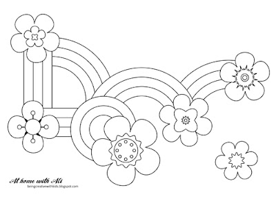 At home with Ali: Flowers and Rainbows colouring sheet