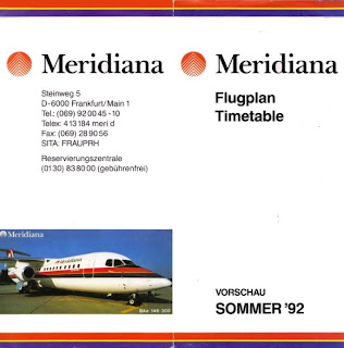 Airline memorabilia: Meridiana (1992), Alemania : horario preliminar