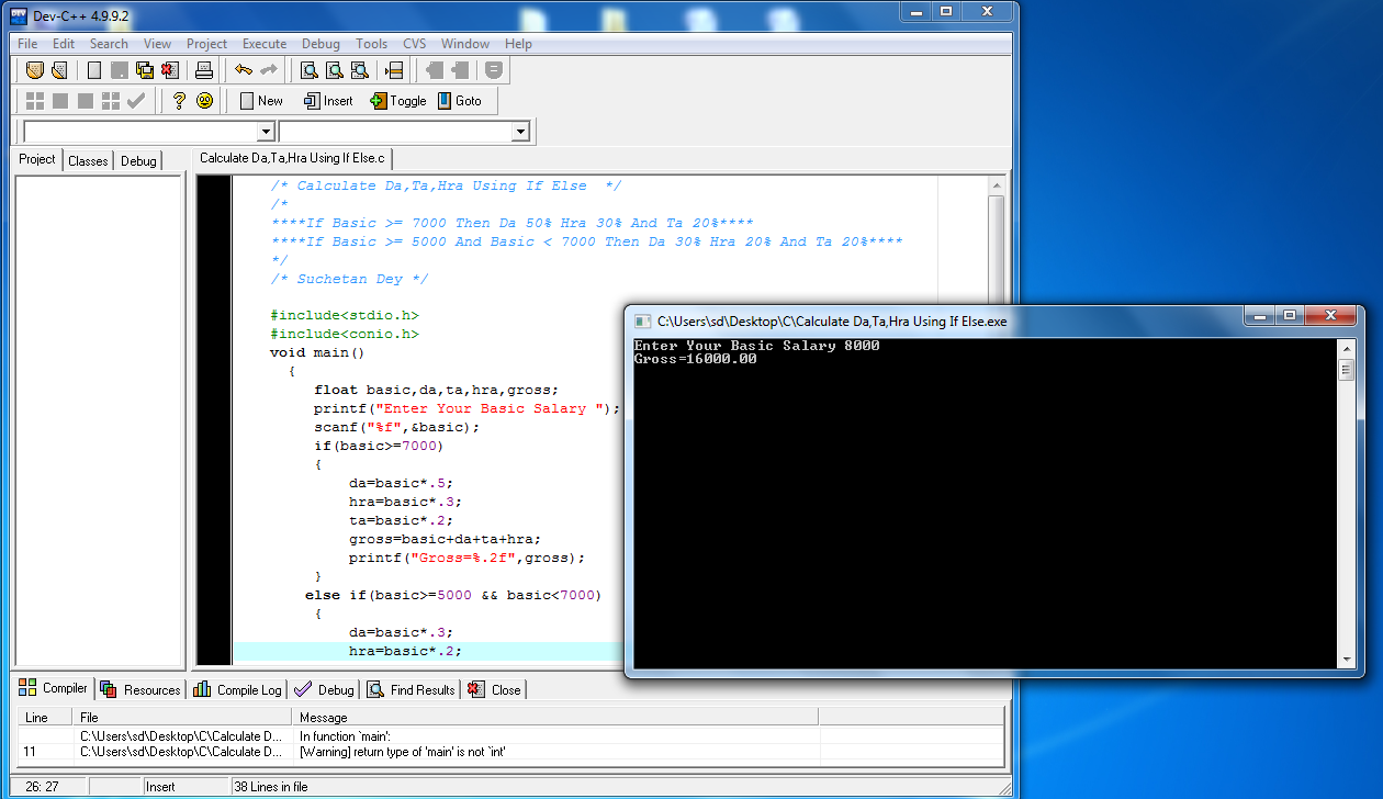 Try to Knowing C Program: Calculate Da,Ta,Hra Using If Else Try to Knowing C Program: Calculate Da,Ta,Hra Using If Else