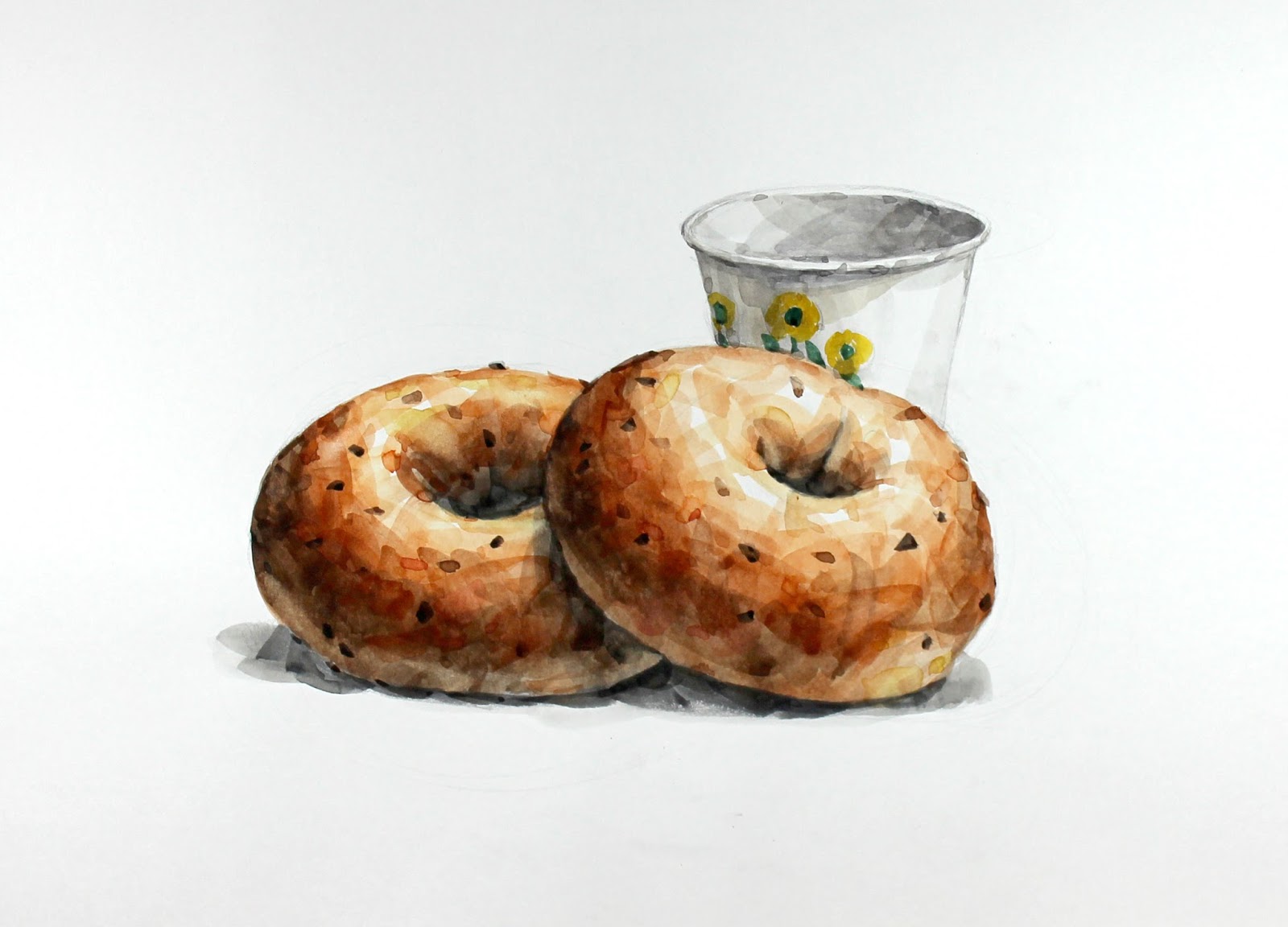 NAMIL ART: [watercolor step by step] Donuts and paper cup - Basic Still ...
