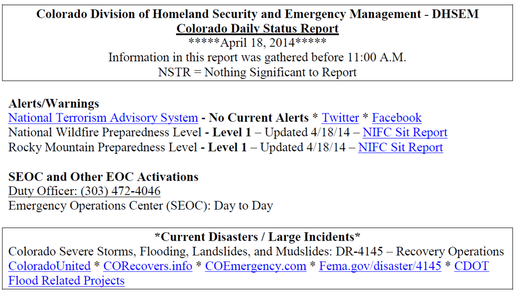 Colorado Emergency Management: April 2014