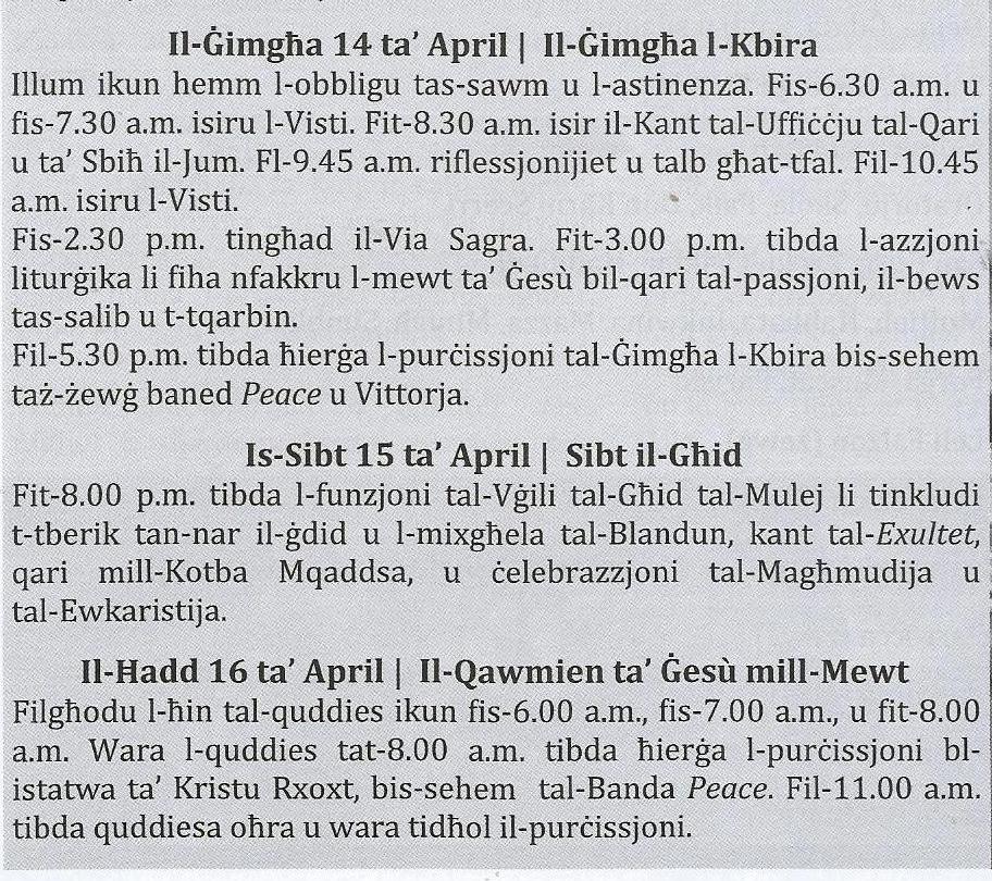 PROGRAMM TAL-GIMGHA MQADDSA FIL-PARROCCA PROGRAMM TAL-GIMGHA MQADDSA FIL-PARROCCA