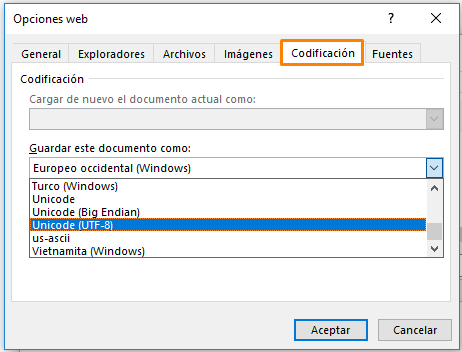Nube de datos: Guardar un fichero Excel como un fichero CSV Unicode (UTF-8)