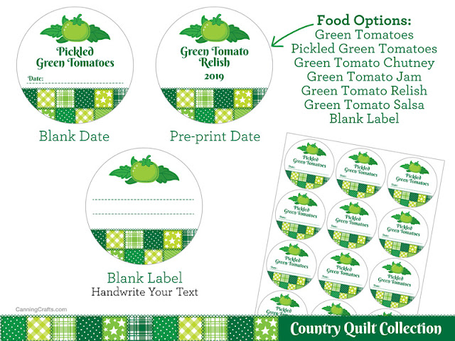 Colorful Adhesive Canning Jar Labels: Country Quilt Green Tomato ...