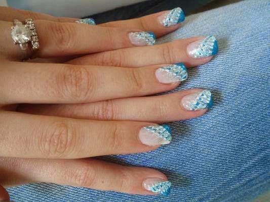 Paua shell effect acrylics black chrome silver and neon pink french ...