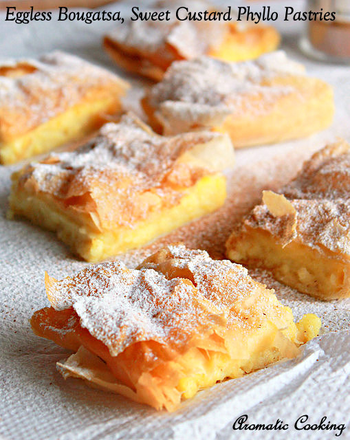 Aromatic Cooking: Eggless Bougatsa, Custard Filled Greek Phyllo Pastries