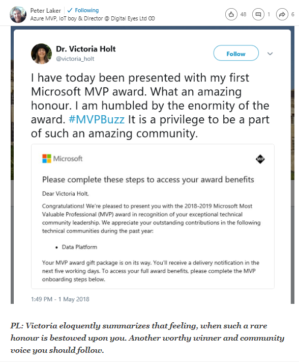 Dr Victoria Holt: life, the universe and everything: 2018 MVP Reactions