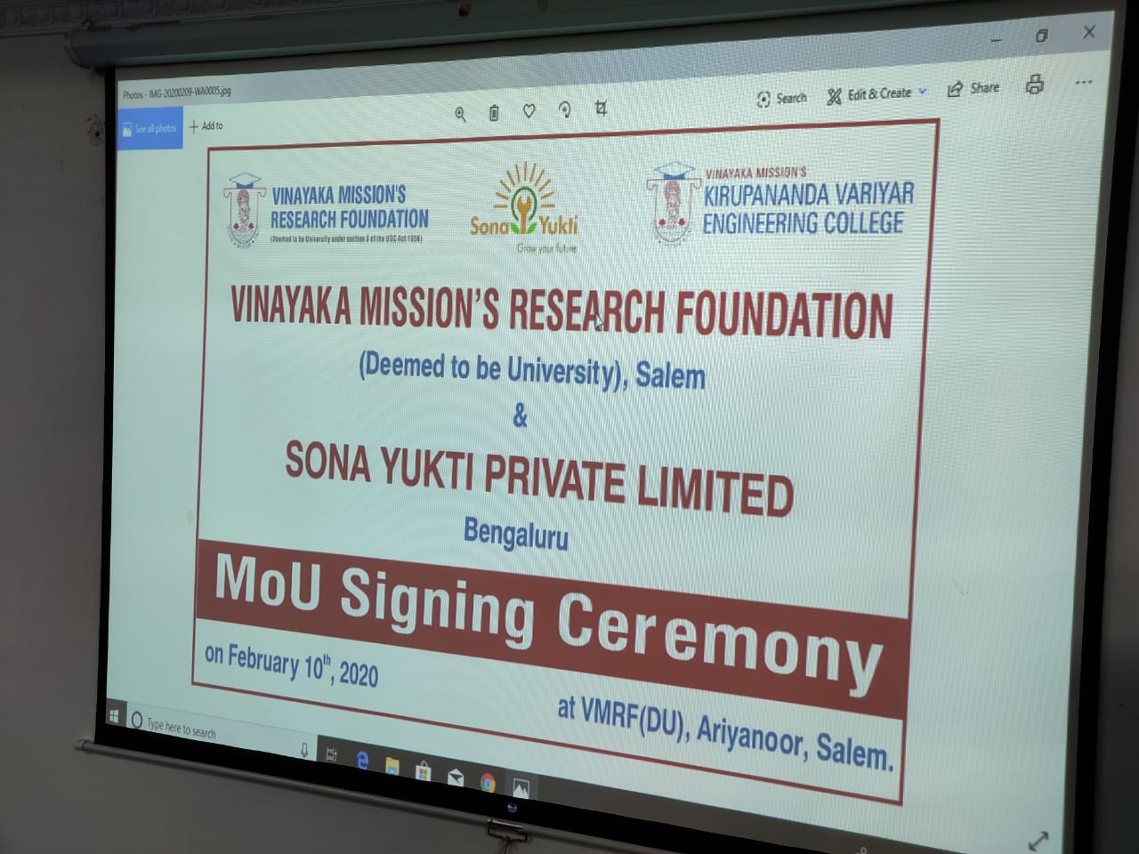 SonaYukti: MoU with Vinayaka Mission's Kirupananda Variyar Engineering ...