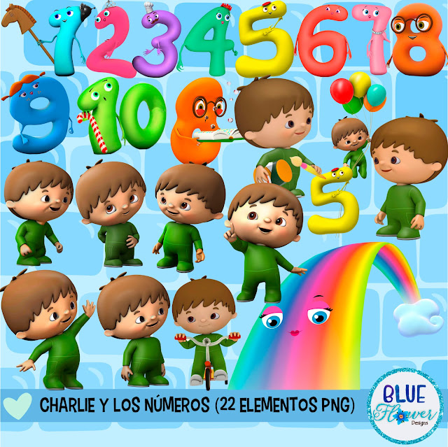 Blue Flower Designs: Pack PNG Charlie y los Números