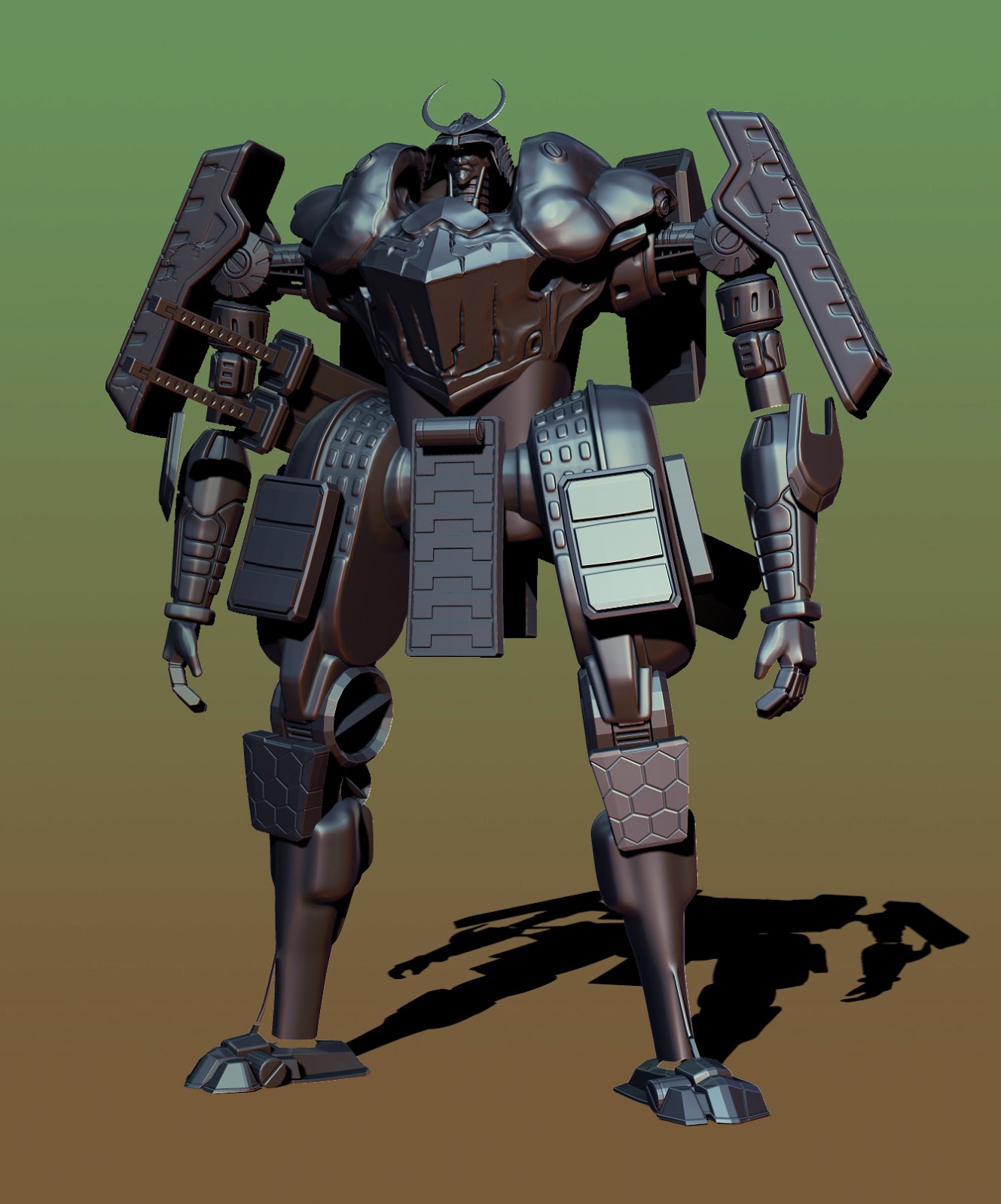 Artwork of Austin Bath: Emerson Tung's Samurai Mech design (WIP)