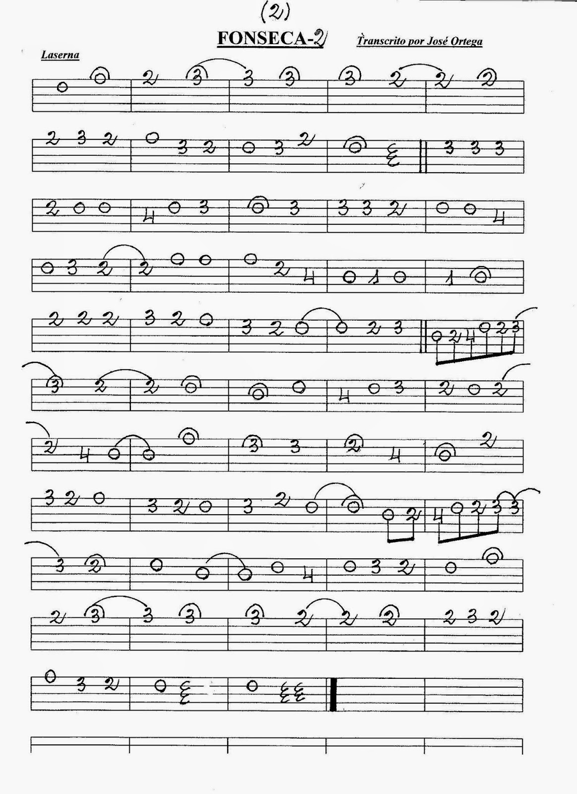 PARTITURAS EN CIFRA PARA BANDURRIA Y LAÚD DE JOSÉ ORTEGA LASERNA: FONSECA