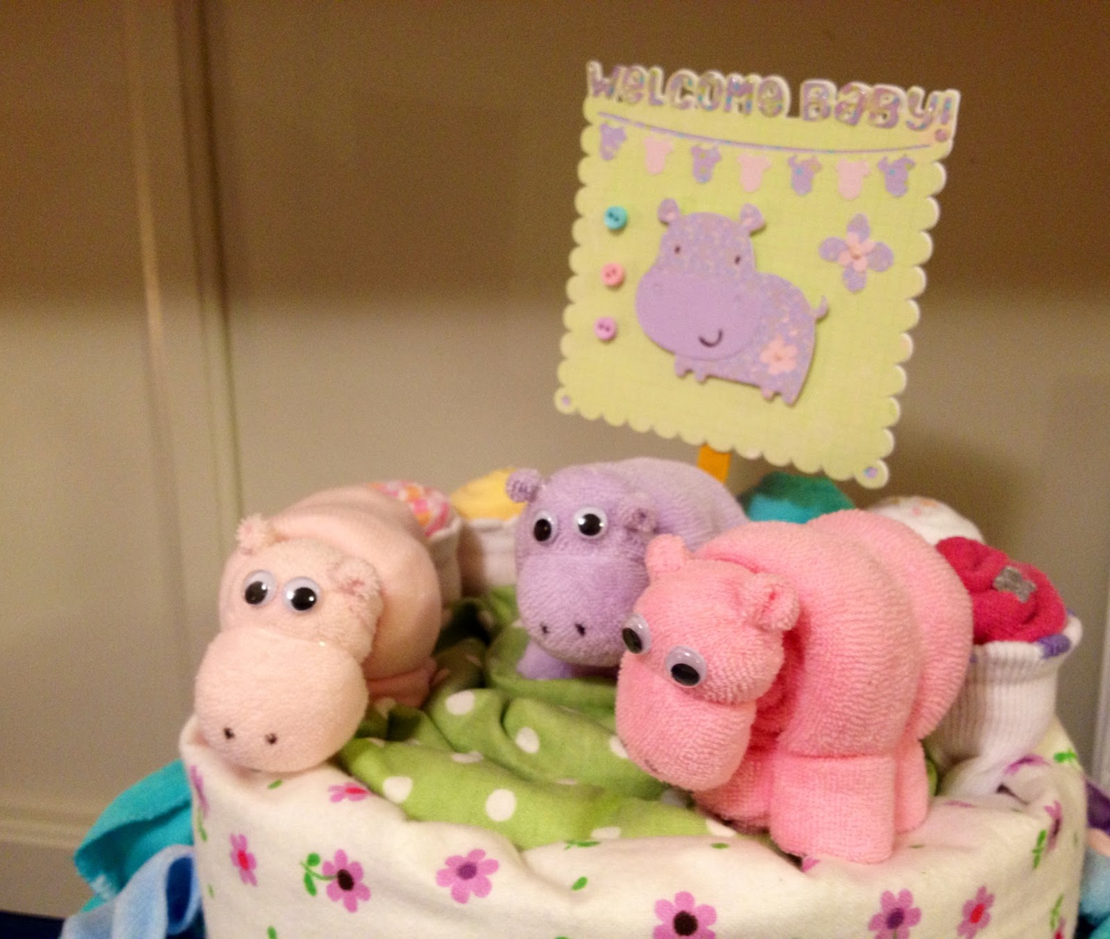 ~ Marilyn's Diaper Castle ~: Hippo Diaper Cake with Matching Card
