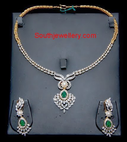 Simple Diamond Necklace Set - Indian Jewellery Designs