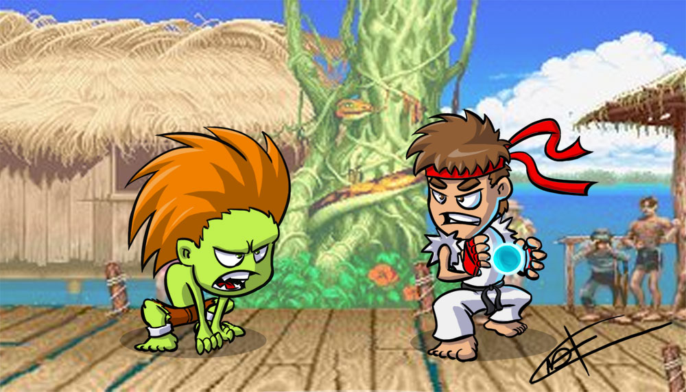 Cade's Sketch Blog: Chibi Blanka vs Ryu