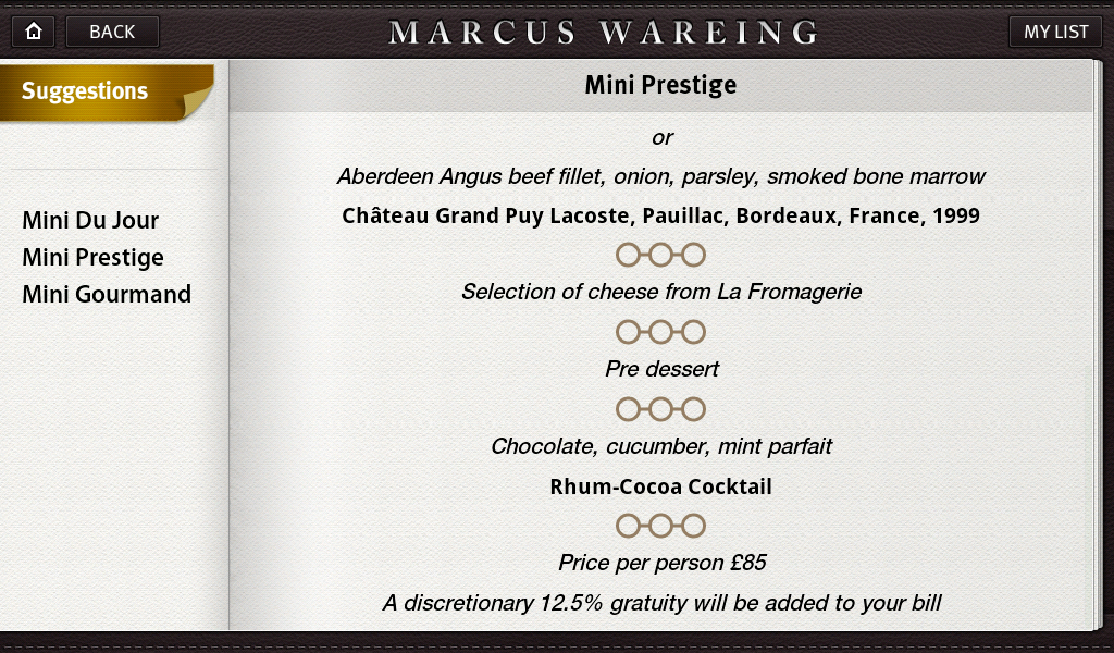 Kizio: Wine Menu for Marcus Wareing