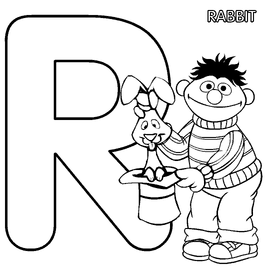 Coloring & Activity Pages: "R" is for "Rabbit" - Ernie Coloring Page