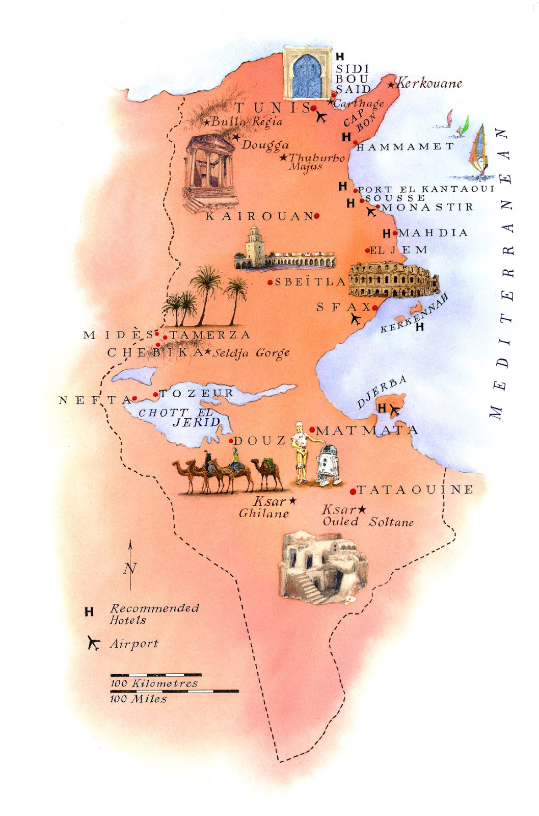 Tunizi - Hartat gjeografike në Tunizi - Shqipëria Express