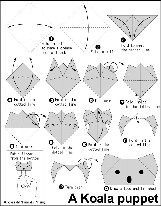 Koala puppet - Easy Origami instructions For Kids
