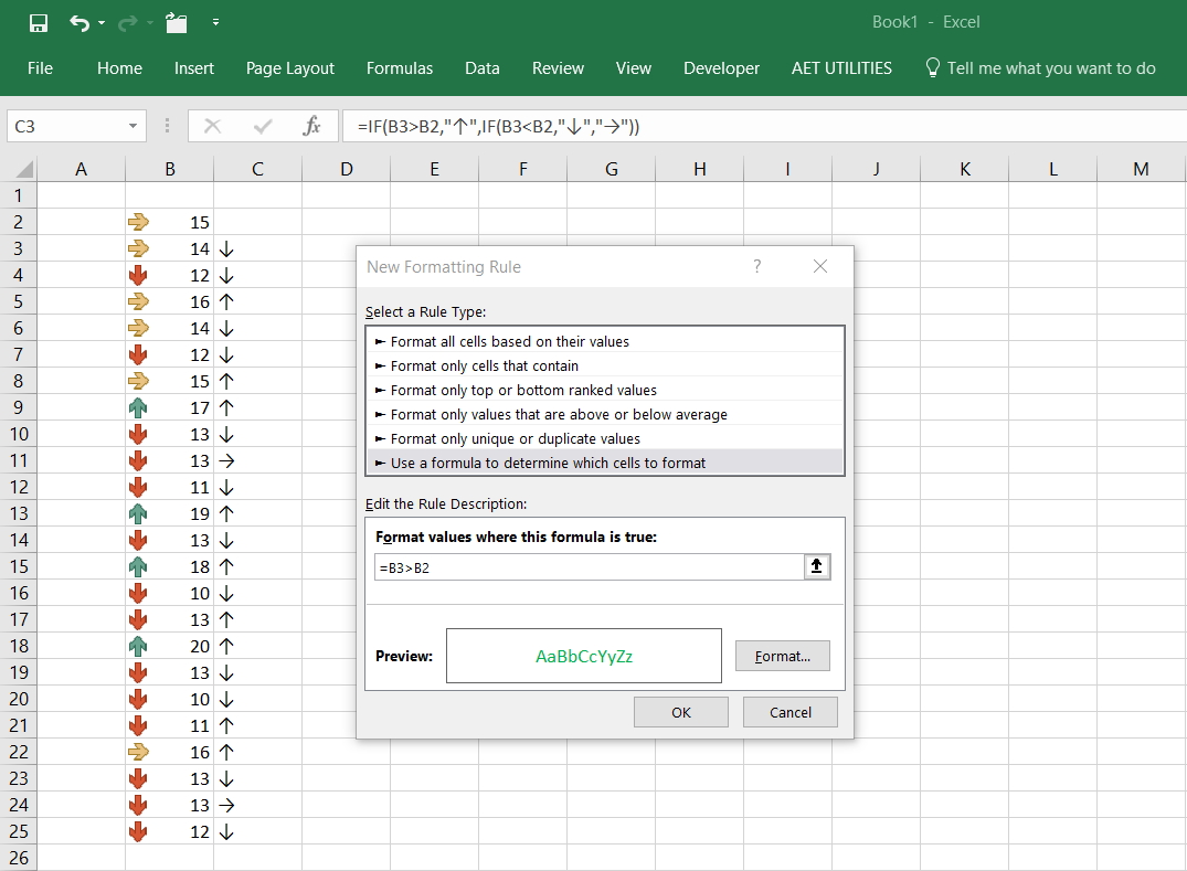 Andrew's Excel Tips: Icon Set Alternative