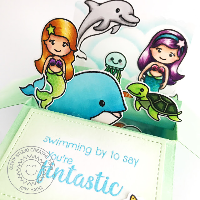 Sunny Studio: Oceans Of Joy & Magical Mermaids Pop-Up Box Card with Amy