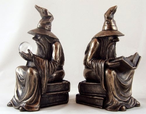 Pair Bronze Wizard Bookends Merlin The Sorcerer - Décoration de la maison