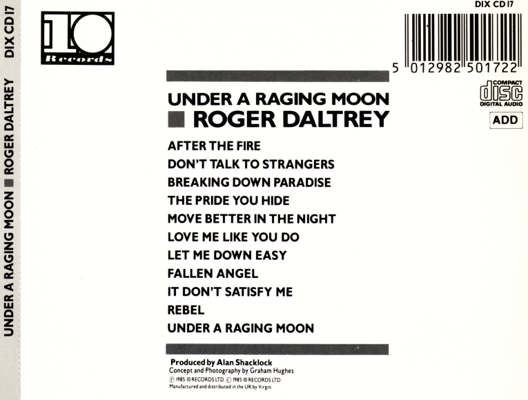 Hard Rock Aor Heaven Roger Daltrey Under A Raging Moon Bonus 1985 Cd Version