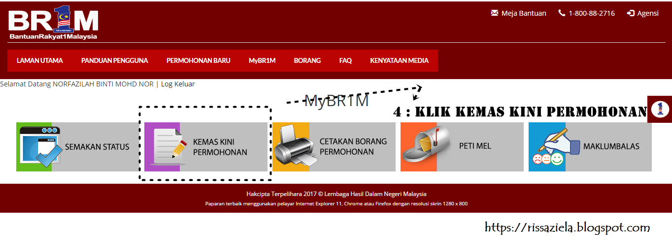 Cara kemaskini BR1M 2018 Bantuan Rakyat 1Malaysia